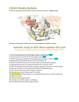"CSEAS Weekly Bulletin (March 3, 2014)" by Center for Southeast Asian ...